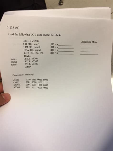 Solved 3 25 Pts Read The Following Lc 3 Code And Fill The