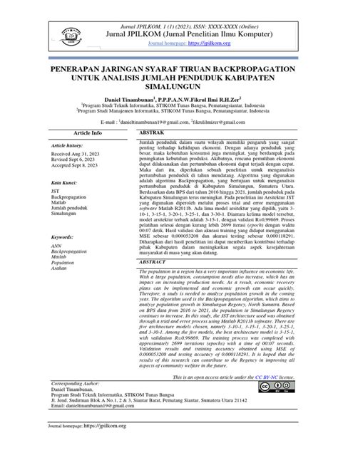 Penerapan Jaringan Syaraf Tiruan Backpropagation Untuk Analisis Jumlah Penduduk Pdf