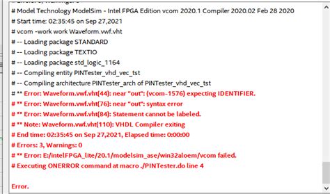 No File Related To Error When Running Functional Simulation Intel