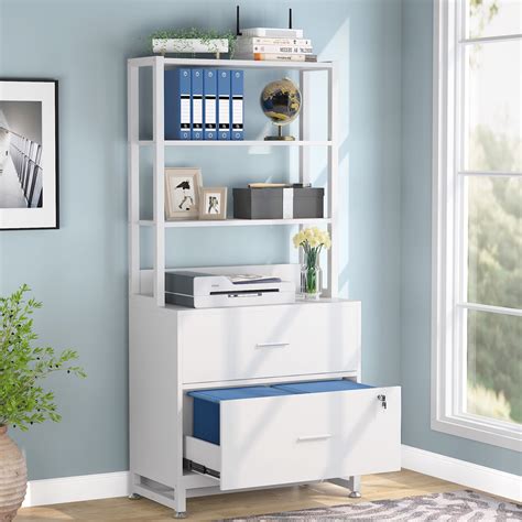 Tribesigns 2 Drawer File Cabinet With Lock And Bookshelf Letter Size