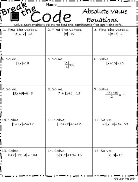 Absolute Value Equations Break The Code By Poe Pro Math Resources
