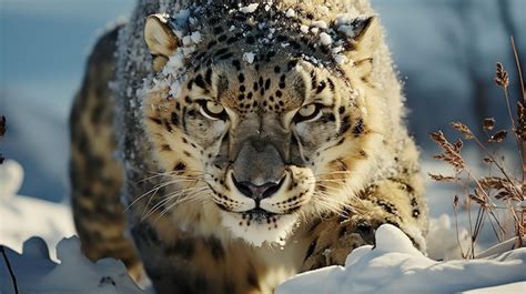 Premium Ai Image Snow Leopards Stealth Stalking Its Prey Envisioned Scene