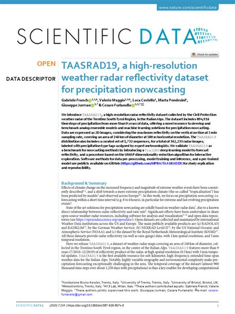 Taasrad19 A High Resolution Weather Radar Reflectivity Dataset For