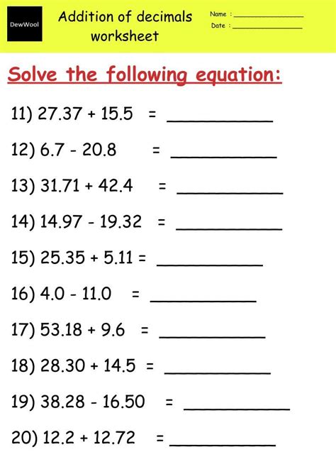 Adding And Subtracting Decimals Corbettmaths