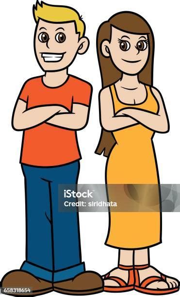 남자와 여자 다시 뒤쪽으로 벡터 일러스트 레이 션 서 만화 개념과 주제에 대한 스톡 벡터 아트 및 기타 이미지 개념과 주제 기업 재무와 산업 기혼 Istock