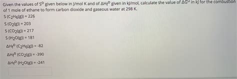 Solved Given The Values Of Sº Given Below In Mol K And Of