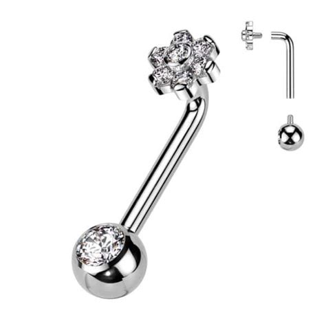 Titanium Internally Threaded L Bent Christina Piercing With Cz Flower