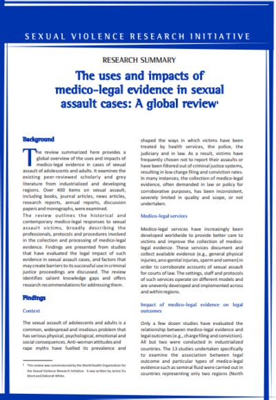 Research Summary The Uses And Impacts Of Medico Legal Evidence In