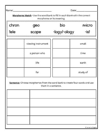 Free Morpheme Matching Worksheet 3 5 Grade By Teaching With Pugsley