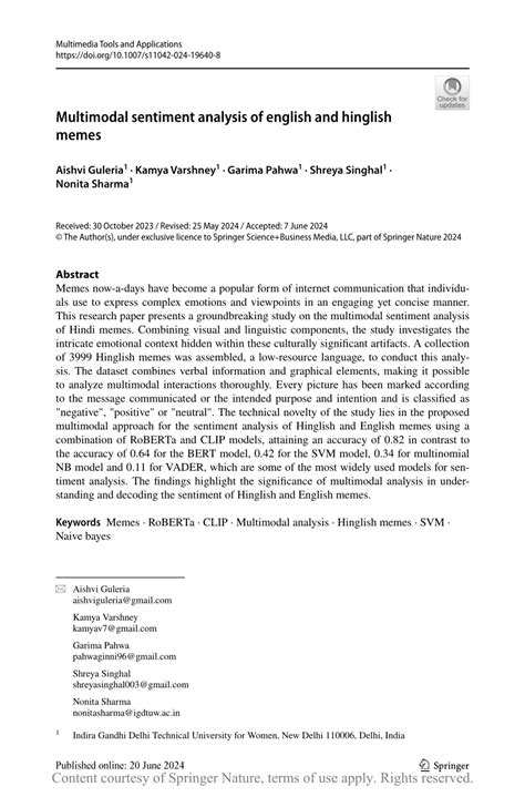 Multimodal Sentiment Analysis Of English And Hinglish Memes