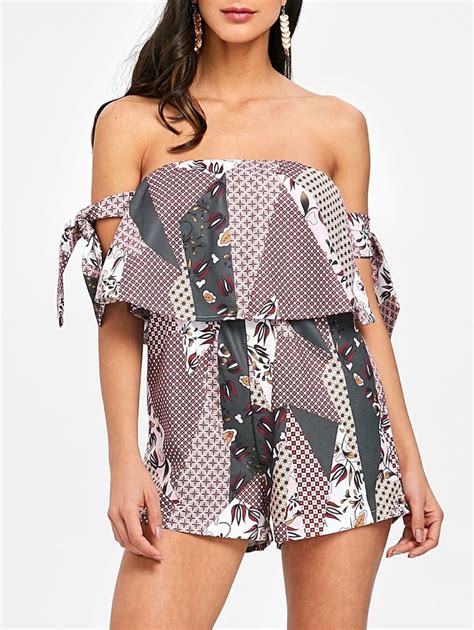 Off The Shoulder Bowknot Ruffle Romper Rompers Vintage Red Dress Ruffle Romper