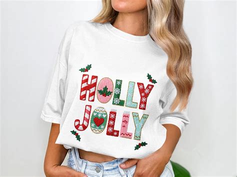 Holly Jolly Christmas Png Festive Holiday Design Embroidered Look