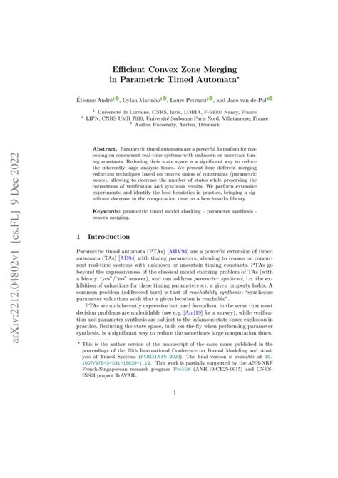 Efficient Convex Zone Merging In Parametric Timed Automata Deepai