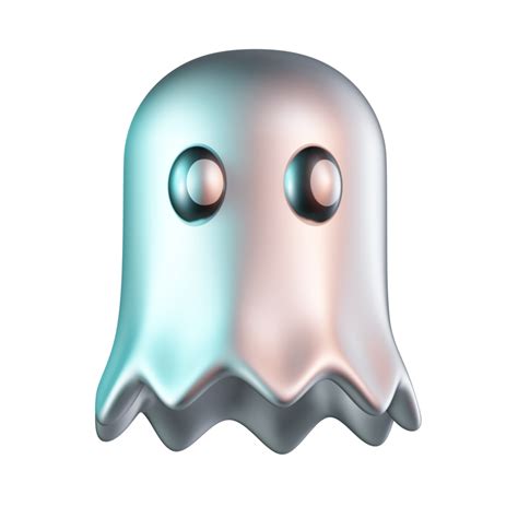 Shimmering Pac Man Ghost With Teal And Orange Reflections Front View 3d