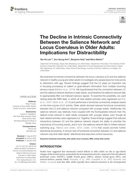 Pdf The Decline In Intrinsic Connectivity Between The Salience Network And Locus Coeruleus In