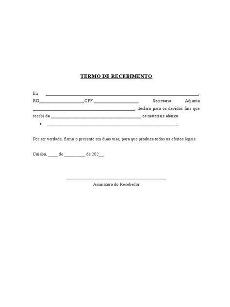 Modelo De Termo De Recebimento Pdf