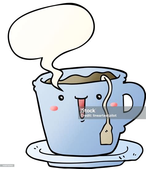 부드러운 그라데이션 스타일의 연설 거품이 있는 귀여운 만화 컵과 접시 귀여운에 대한 스톡 벡터 아트 및 기타 이미지 귀여운 그늘 그라데이션 Istock