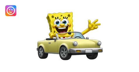 Spongebob Squarepants Driving A Convertible Flipping Peeps Off Emoji