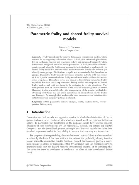 Gutierrez 2002 Parametric Frailty And Shared Frailty Survival Models