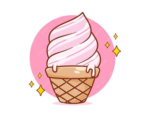 귀여운 아이스크림 만화 일러스트 레이션 프리미엄 벡터