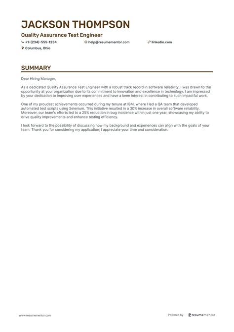Test Engineer Cover Letter Examples By Professional