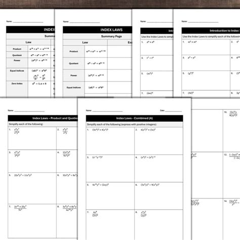 Index Laws Combined Laws Worksheets Laws Of Exponents Tpt