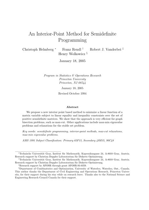 Pdf An Interior Point Method For Semidefinite Programming