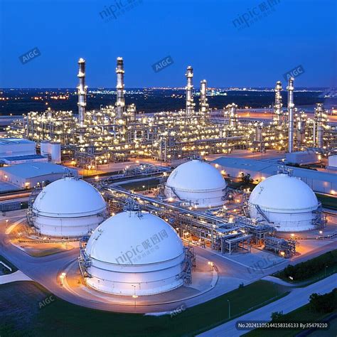 Ai创作图原油液体化工储运基地 石油化工产业 石化行业 大型储气设施 油气处理联合站 天然气行业 天然气厂夜景 天然气储存 城市天然气储配站
