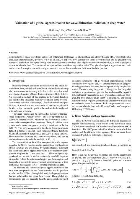 Pdf Validation Of A Global Approximation For Wave Diffraction Radiation In Deep Water