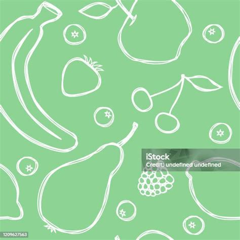 바나나 사과와 원활한 여름 패턴 배 체리 블랙 베리 딸기 블루 베리 레몬 라인 아트에 그려진 맛있는 과일과 열매 0명에 대한 스톡 벡터 아트 및 기타 이미지 Istock