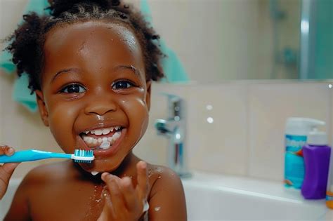 Una Niña Joven Usando Un Cepillo De Dientes Para Cepillarse Los Dientes