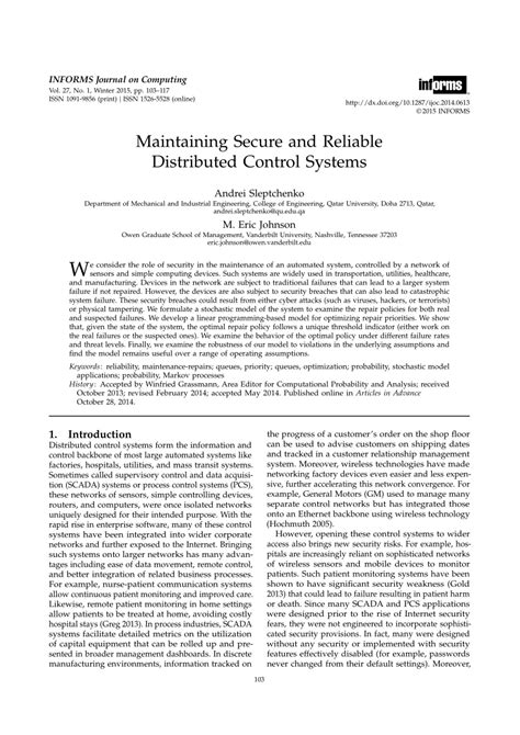 Pdf Maintaining Secure And Reliable Distributed Control Systems
