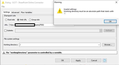 Sharepoint Online Connector Node Not Working With Working Directory