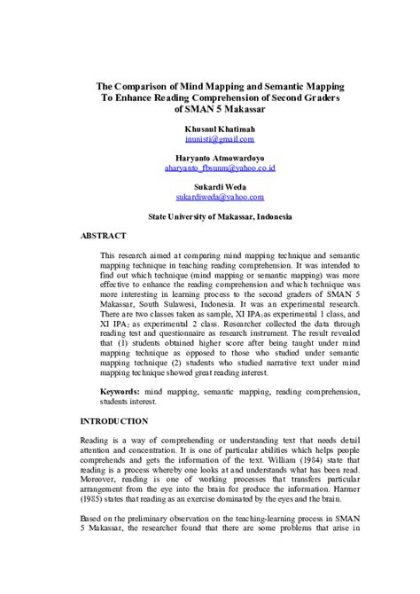 Doc The Comparison Of Mind Mapping Technique And Semantic Mapping Technique To Enhance Reading