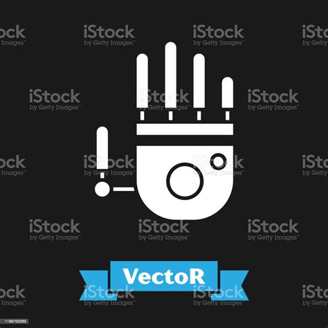 검은 색 배경에 격리 된 흰색 기계 로봇 손 아이콘입니다 로봇 팔 기호입니다 기술 개념 벡터 일러스트레이션 개념에 대한 스톡 벡터 아트 및 기타 이미지 Istock