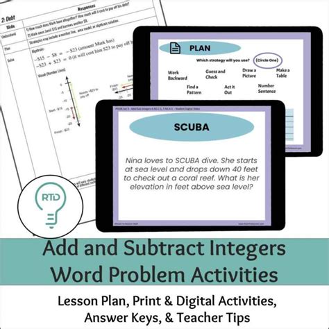 Adding And Subtracting Integers Activities Digital Word Problems