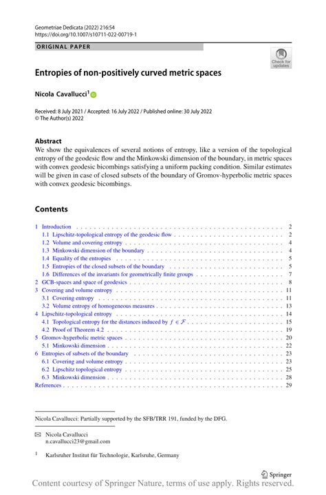 pdf entropies of non positively curved metric spaces
