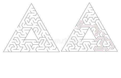 Triangular Maze With Solution Path On The Right Side Stock Vector