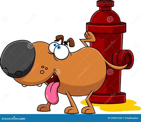 Cute Dog Cartoon Character Peeing On A Fire Hydrant Vector Illustration