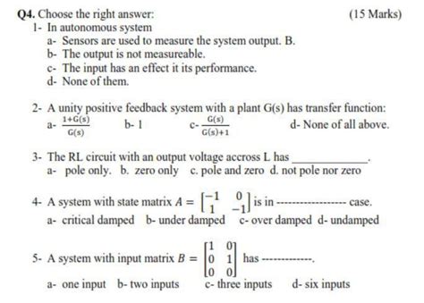 Solved 15 Marks Q4 Choose The Right Answer 1 In Chegg Com
