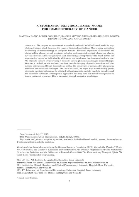 Pdf A Stochastic Model For Immunotherapy Of Cancer