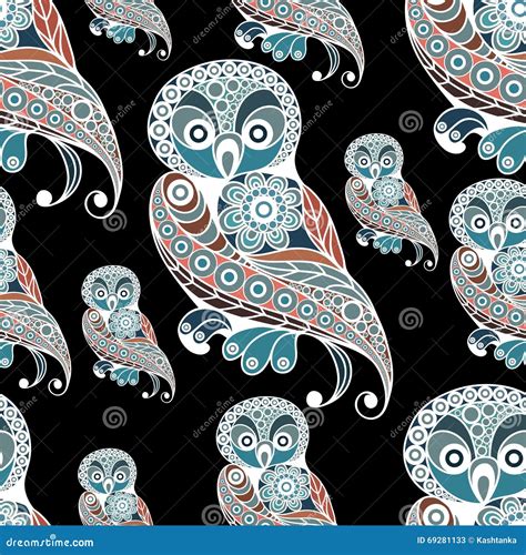 Seamless Pattern With Lace Owl 2 Stock Vector Illustration Of Doodle