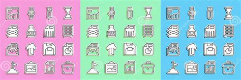 Set Line Briefcase Document With Graph Chart Archive Papers Drawer