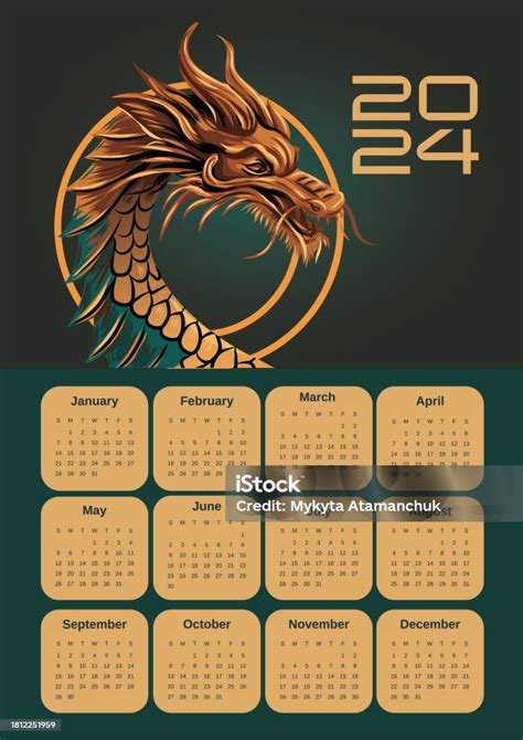 캘린더 드래곤 2024 벡터 포스터 달력 동양 중국 설날 용의 해 종이 컷 밝은 색의 조디악 드래곤입니다 포스터 카드 2024
