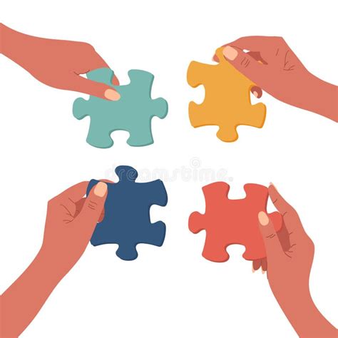 Hands Holding Puzzle Pieces Hands Put Together Puzzles Business Concept Of Teamwork Stock