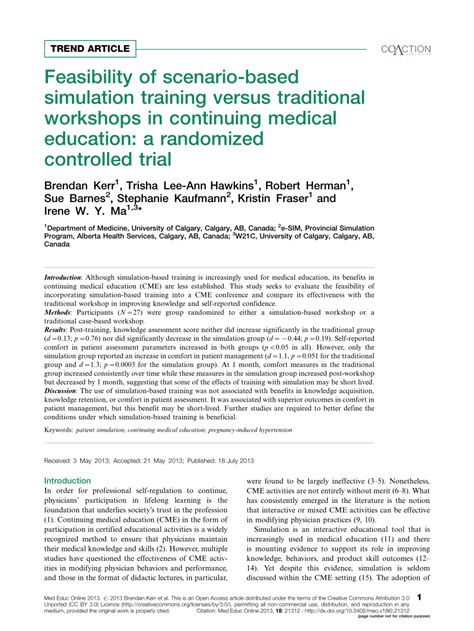 PDF Feasibility Of Scenario Based Simulation Training Versus Traditional Workshops In