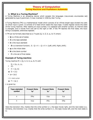 TOC FULL Notes Department Of Computer Appilcations BCA Theory Of Computation Studocu