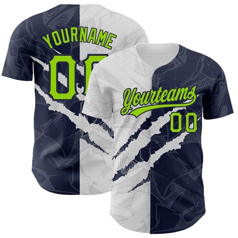 Custom Graffiti Pattern Baseball Jersey Neon Green Navy 3d Scratch