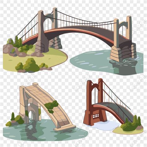교량 클립 아트 다리와 물 만화 세트 벡터 잔디 폰트 Png 일러스트 무료 다운로드 Lovepik