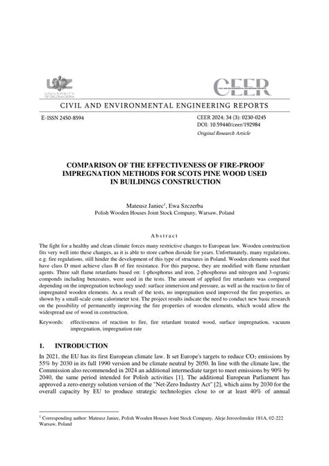 Pdf Comparision Of The Effectiveness Of Fire Proof Impregnation